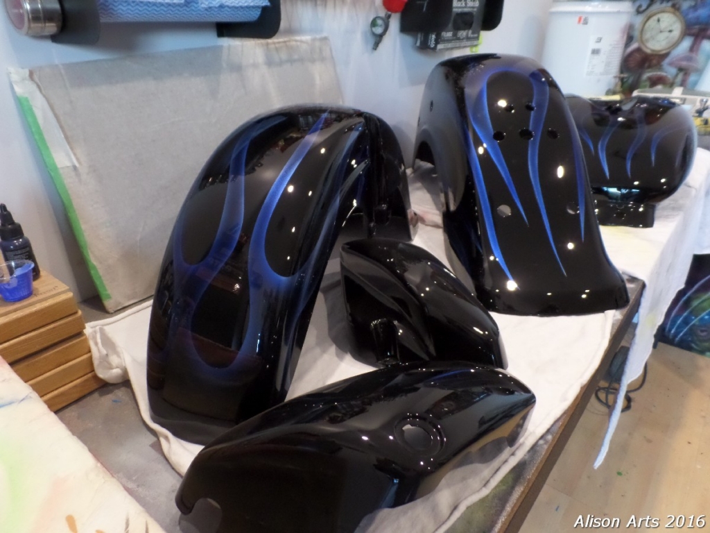 Airbrushed blue ghost flames - ALISON ARTS