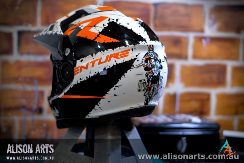 Custom airbrush Shoei Helmet - KTM 1190 adventure theme - ALISON ARTS
